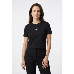 Calvin Klein Jeans Damen T-Shirt &raquo;LOGO CROPPED TEE&laquo; Boxy fit mit Rundhalsausschnitt, mit Logoschriftzug schwarz XL (44)