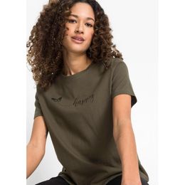bonprix Damen bonprix T-Shirt &raquo;T-Shirt aus reiner Baumwolle&laquo; bequeme Passform, Kurzarm, mit Rundhalsausschnitt gr&uuml;n 40/42 (M)