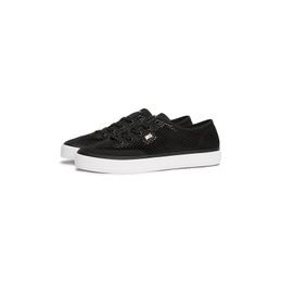 Tommy Hilfiger Damen Plateausneaker &raquo;TH OPEN MESH VULC SNEAKER&laquo; , Freizeitschuh, Halbschuh, Schn&uuml;rschuh mit Logoflagge schwarz 37