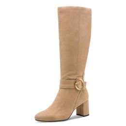 Marco Tozzi Damen Marco Tozzi Stiefel , Blockabsatz, Businessstiefel, Langschaftstiefel mit Zierschnalle beige 41, Normalschaft