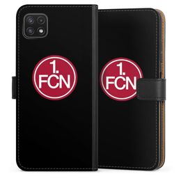 DeinDesign Galaxy A22 5G Handy Klapph&uuml;lle Handyh&uuml;lle aus Kunst Leder schwarz Flip Case Official Licensed Product 1. Fc N&uuml;rnberg 1. Fcn Sideflip mit langer Lasche