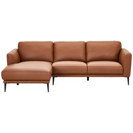 Novel Ecksofa, Cognac, Metall, Echtleder, B&uuml;ffelleder, 3-Sitzer, L-Form, Ottomane links, 253x160 cm, Armteil links, rechts, Wohnzimmer, Sofas & Couches, Wohnlandschaften, Ecksofas
