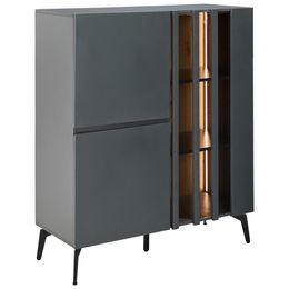 Novel Highboard, Grau, Schwarz, Metall, Glas, Holzwerkstoff, 5 F&auml;cher, warmwei&szlig;, 96.3x117x41.5 cm, Bsci, Beim&ouml;bel erh&auml;ltlich, stehend, Beleuchtung, Wohnzimmer, Kommoden & Sideboards, Highboards