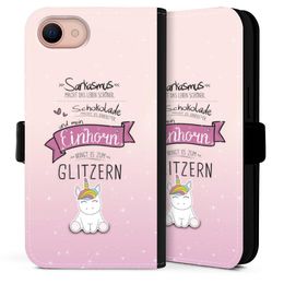 DeinDesign iPhone 17e Handy Klapph&uuml;lle Handyh&uuml;lle aus Kunst Leder schwarz Flip Case Glitzer Statement Einhorn Sideflip mit Lasche