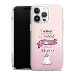 DeinDesign iPhone 14 Pro Max Handy Silikon H&uuml;lle Case transparent Handyh&uuml;lle Glitzer Statement Einhorn Silikon Case