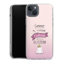 DeinDesign iPhone 14 Plus Handy Silikon H&uuml;lle Case transparent Handyh&uuml;lle Glitzer Statement Einhorn Silikon Case