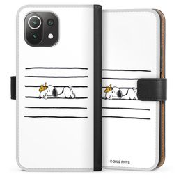 DeinDesign Xiaomi Mi 11 Lite 5G Handy Klapph&uuml;lle Handyh&uuml;lle aus Kunst Leder schwarz Flip Case Snoopy Dog Peanuts Sideflip mit langer Lasche