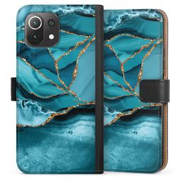 DeinDesign Xiaomi Mi 11 Lite 5G Handy Klapph&uuml;lle Handyh&uuml;lle aus Kunst Leder schwarz Flip Case Marble Gemstone Glitzer Sideflip mit langer Lasche