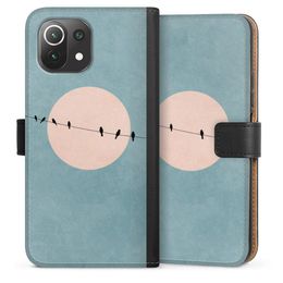 DeinDesign Xiaomi Mi 11 Lite 5G Handy Klapph&uuml;lle Handyh&uuml;lle aus Kunst Leder schwarz Flip Case Bird Turquoise Moon Sideflip mit langer Lasche
