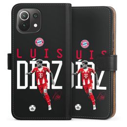 DeinDesign Xiaomi Mi 11 Lite 5G Handy Klapph&uuml;lle Handyh&uuml;lle aus Kunst Leder schwarz Flip Case Fc Bayern M&uuml;nchen Official Licensed Product Luis Diaz Sideflip mit 