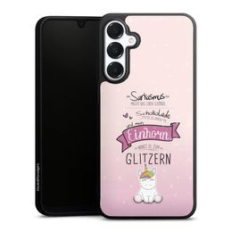 DeinDesign Galaxy A16 4G Handy Premium Silikon H&uuml;lle Handyh&uuml;lle schwarz Case Glitzer Statement Einhorn Silikon Premium Case