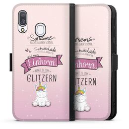 DeinDesign Galaxy A40 Handy Klapph&uuml;lle Handyh&uuml;lle aus Kunst Leder schwarz Flip Case Glitzer Statement Einhorn Sideflip mit Lasche