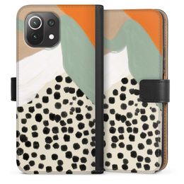 DeinDesign Xiaomi Mi 11 Lite 5G Handy Klapph&uuml;lle Handyh&uuml;lle aus Kunst Leder schwarz Flip Case Abstract Boho Kunst Sideflip mit langer Lasche