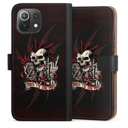 DeinDesign Xiaomi Mi 11 Lite 5G Handy Klapph&uuml;lle Handyh&uuml;lle aus Kunst Leder schwarz Flip Case Rock Totenkopf Music Sideflip mit langer Lasche