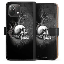 DeinDesign Xiaomi Mi 11 Lite 5G Handy Klapph&uuml;lle Handyh&uuml;lle aus Kunst Leder schwarz Flip Case Gothic Skull Skulls Sideflip mit langer Lasche