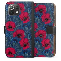 DeinDesign Xiaomi Mi 11 Lite 5G Handy Klapph&uuml;lle Handyh&uuml;lle aus Kunst Leder schwarz Flip Case Poppy Painting Flower Sideflip mit langer Lasche