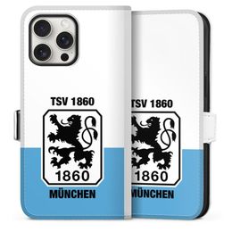 DeinDesign iPhone 15 Pro Max Handy Klapph&uuml;lle Handyh&uuml;lle aus Kunst Leder wei&szlig; Flip Case Official Licensed Product Coat Of Arms Tsv 1860 M&uuml;nchen Sideflip mit 