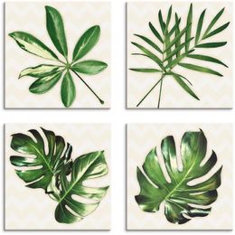 Artland Leinwandbild &raquo;Bl&auml;tter mit Muster&laquo; Bl&auml;tter 4 Stk. tlg. 4er Set, verschiedene Gr&ouml;&szlig;en beige Leinwand, MDF B/H/T: 30cm x 30cm, Leinwandbild Bl&auml;tter 