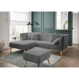 Home Affaire Ecksofa &raquo;Lazio modern und bequem, schmale Armlehnen, tolle Detailverarbeitung&laquo; Holzfu&szlig;farbe w&auml;hlbar, inkl. 4x Zierkissen grau 100% 
