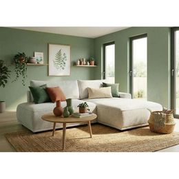 Trendmanufaktur Ecksofa &raquo;Fordon II, Schlafsofa mit Bettkasten, Couch in L-Form, Breite 250 cm&laquo; in Struktur fein LEO, haustierfreundlich, wollwei&szlig;, 