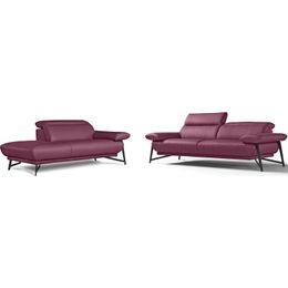 Egoitaliano Sofa &raquo;Anais, Design mit hohem Sitzkomfort, Fu&szlig;farbe schattengrau&laquo; Set, Kopfteil verstellbar, Leder NUVOLE, violett lila Leder NUVOLE, Ottomane 