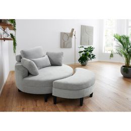 OTTO home Loveseat &raquo;Ravi Sessel, B: 114 cm, Sitzh&ouml;he: 42 cm&laquo; XXL- Sessel, mit Stauraumhocker, R&uuml;ckenst&uuml;tze & 4 Zierkissen grau 100% PES Struktur grob,