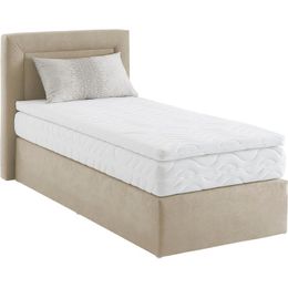 Westfalia Schlafkomfort Boxspringbett wahlweise mit Bettkasten und Topper beige Microvelours Mit Kaltschaum-Topper, ohne Bettkasten, Liegefl&auml;che B/L: 90cm x 200cm, H2 + H2, 