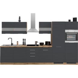 KOCHSTATION K&uuml;chenzeile &raquo;KS-Luhe&laquo; 360 cm breit, wahlweise mit oder ohne E-Ger&auml;ten, gefr&auml;ste MDF-Fronten grau B/H/T: 360cm x 60cm, inkl. E-Ger&auml;te (