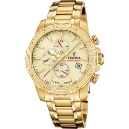Festina Herren Chronograph &raquo;Timeless Chronograph&laquo; Quarzuhr, Armbanduhr, Herrenuhr, Edelstahlarmband, analog, Tag gold Einheitsgr&ouml;&szlig;e