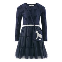 happy girls Kleid und Tasche M&auml;dchen Gr&ouml;&szlig;e 110/116 marine / navy / silber