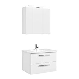 Badm&ouml;bel-Set &raquo;Trentino 2-teilig Keramik-Waschtisch, Spiegelschrank mit LED-Leuchte&laquo; 3 Stk. tlg. wei&szlig; Einheitsgr&ouml;&szlig;e