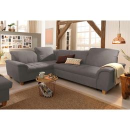 Home Affaire Ecksofa &raquo;Lyla fester Sitzkomfort, bequeme Armlehnen, Breite 275cm, L-Form&laquo; wahlweise mit R&uuml;ckenfunktion und Bettfunktion grau Luxus-