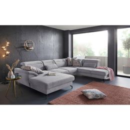 Sit & More sit&more Wohnlandschaft &raquo;Percy U-Form&laquo; 12 cm Fu&szlig;h&ouml;he, Sitztiefenverstellung, wahlweise in 2 Fu&szlig;farben silber B/H/T: 343cm x 77cm x 235cm, Luxus-