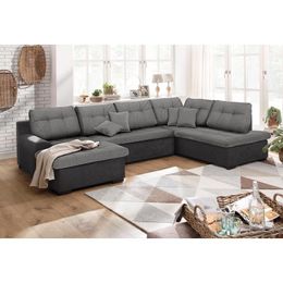 Home Affaire Wohnlandschaft &raquo;F&ouml;hr U-Form&laquo; wahlweise mit Bettfunktion grau 100% Polyester PRIMABELLE /Webstoff;100% Polyester Melrose /Struktur grob;