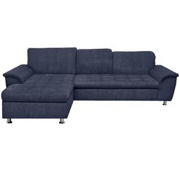 DOMO collection Ecksofa &raquo;FRANZI 278x170x81 cm, Steppung im Sitzbereich, L-Form&laquo; wahlweise mit Bettfunktion, Bettkasten und Kopfteilverstellung blau 