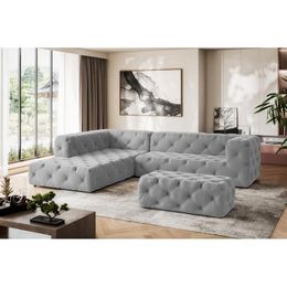 Home Affaire Ecksofa &raquo;FOLLINA&laquo; L-Form, mit klassischer Chesterfield-Knopfheftung grau 100% Polyester B/H/T: 325cm x 71cm x 228cm, Samtvelours, 