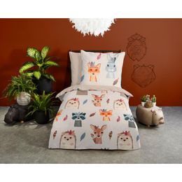 Good Morning Kinderbettw&auml;sche &raquo;Rave&laquo; 2 Stk. Baumwolle, 135x200, Rei&szlig;verschluss, Wende, Kind, Tier, Simple, Sand beige Renforc&eacute;, Obermaterial: 100% 