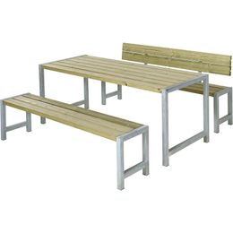 Plus Garten-Essgruppe &raquo;Plankengarnituren&laquo; 3 Stk. tlg. bestehend aus: Tisch und 2 B&auml;nke + 1 R&uuml;ckenlehne beige B/H/T: 185cm x 81cm x 186cm