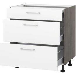 KOCHSTATION Auszugsunterschrank &raquo;KS-Trea U2AS80&laquo; mit drei Ausz&uuml;gen, Breite 80 cm, H&ouml;he 75 cm wei&szlig; eichefarben grau, B/H/T: 80cm x 75cm x 56cm, 