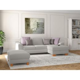 Sit & More sit&more Ecksofa &raquo;Dundee L-Form&laquo; mit Federkern und Massivholzf&uuml;&szlig;en, wahlweise mit Kopfteilverstellung silber B/H/T: 264cm x 86cm x 175cm, Struktur 