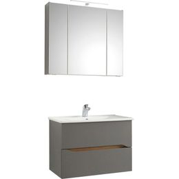 Badm&ouml;bel-Set &raquo;Quickset 2-teilig, Keramikwaschtisch mit LED-Spiegelschrank&laquo; 2 Stk. tlg. grau Einheitsgr&ouml;&szlig;e