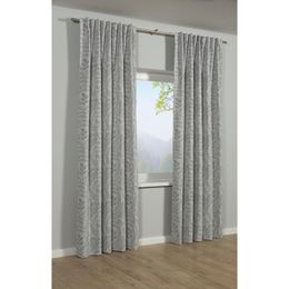 Gardine &raquo;Schal Rankenbl&auml;tter&laquo; Schlaufen 1 Stk. tlg. mit Gardinenband und verdeckten Schlaufen grau Polyester 245cm, Schlaufen, 140cm