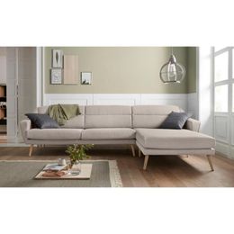 OTTO home Ecksofa &raquo;Bille L-Form&laquo; mit Naht im R&uuml;ckenkissen und Beinen aus Eichenholz beige Samtoptik (100% Polyester);Luxus-Microfaser weich (100% 