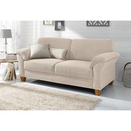 OTTO home 3-Sitzer &raquo;Borkum, B: 186 cm, Federkern, Komfortsitzh&ouml;he 46 cm&laquo; Landhausstil, Holzf&uuml;&szlig;e, Kopfst&uuml;tzen nachr&uuml;stbar beige Struktur (100% 