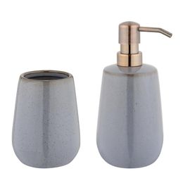Wenko Badaccessoire-Set &raquo;Sirmione&laquo; Seifenspender und Zahnputzbecher, Keramik mit individueller Glasur grau Keramik gl&auml;nzend