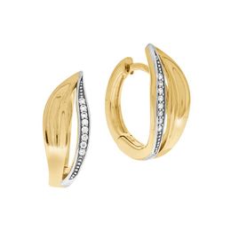 Firetti Damen Paar Creolen &raquo;Schmuck Geschenk Silber 925 Blattoptik&laquo; mit Zirkonia (synth.) gelb 16mm, Silber 925 (Sterlingsilber)