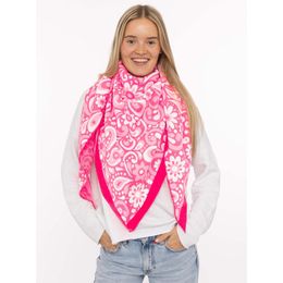 Zwillingsherz Damen Dreieckstuch &raquo;"Blumige Aussichten"&laquo; Florales Muster, Kante Uni, Strick pink Einheitsgr&ouml;&szlig;e