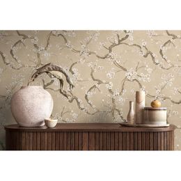 Livingwalls living walls Vliestapete &raquo;Bl&uuml;tenzweigtapete bunt Kirschbl&uuml;tenmotiv Asiatisch&laquo; floral strukturiert beige Vlies B/L: 0,53m x 10,05m, Rollen: 1