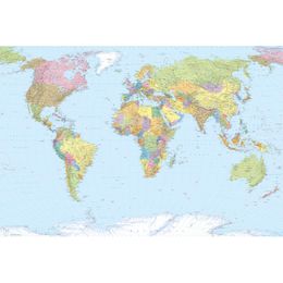 Komar Vliestapete &raquo;Vlies - World Map - Gr&ouml;&szlig;e 368 x 248 cm&laquo; bedruckt glatt Wohnzimmer, Schlafzimmer bunt B/L: 368m x 248m, Rollen: 1