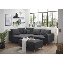 ED EXCITING DESIGN Ecksofa &raquo;Calanda L-Form&laquo; mit Hocker & 3 Zierkissen grau 92% Polyester, 8% Polyamid B/H/T: 249cm x 94cm x 175cm, Feincord, Recamiere